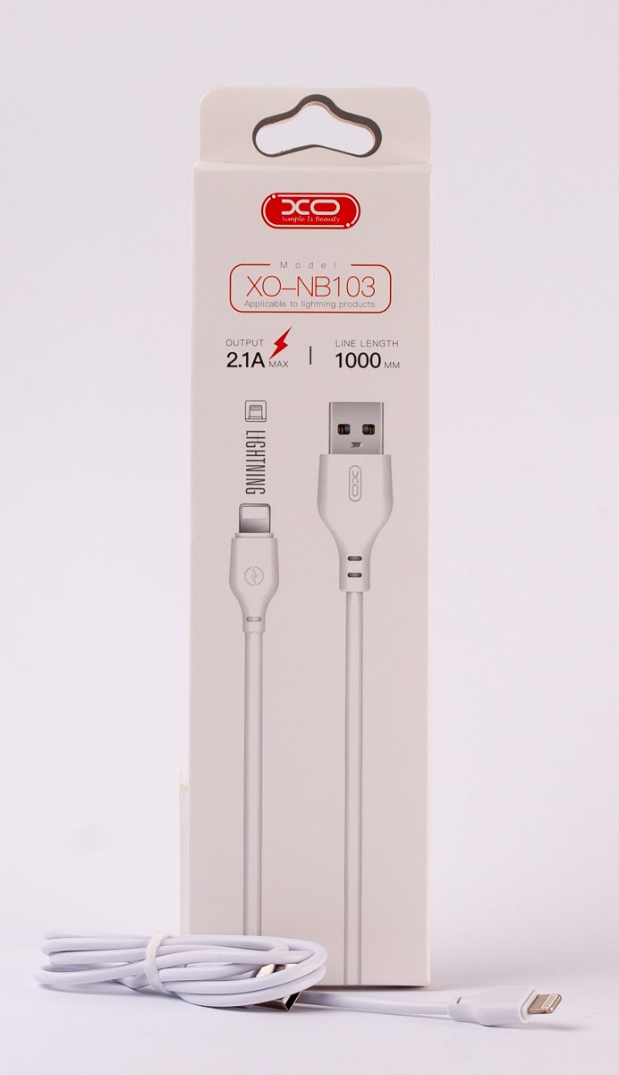 USB cable XO Lightning (NB103) Bell 1m белый. Аксессуары оптом в Украине USB cable XO Lightning ...